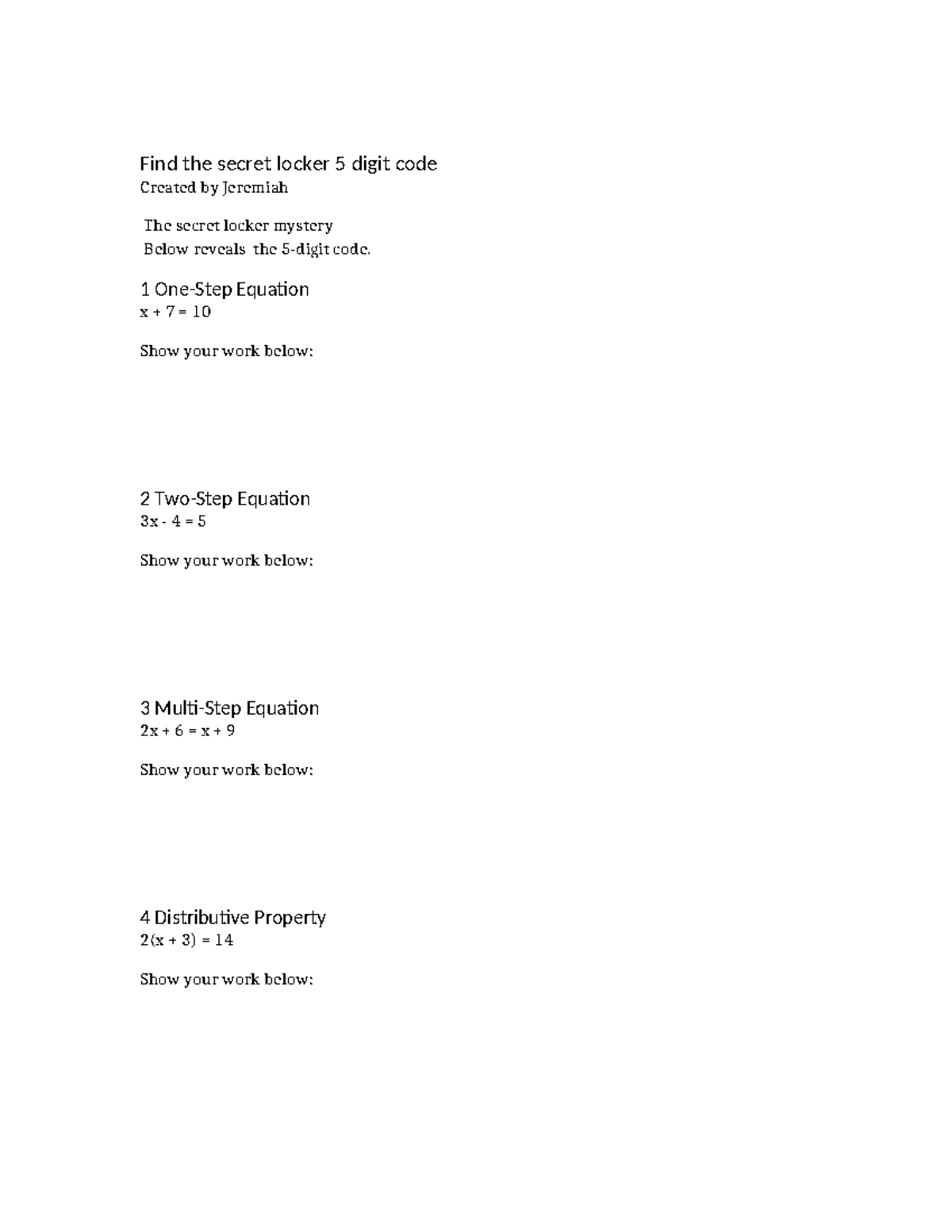 Secret locker code - idk - MAT102 - Find the secret locker 5 digit code ...