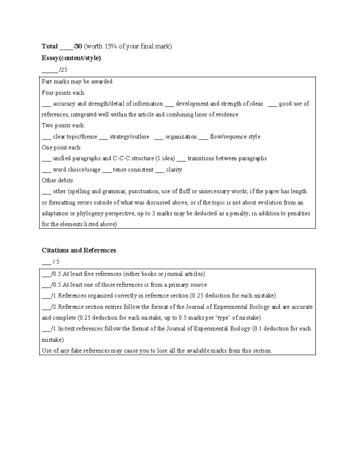 Writing Assignment Rubric (2025): Final Mark Evaluation Criteria - Studocu