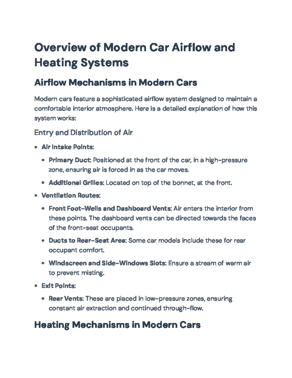 Modern Car Airflow and Heating Systems Overview (Course Code: ENG 101 ...