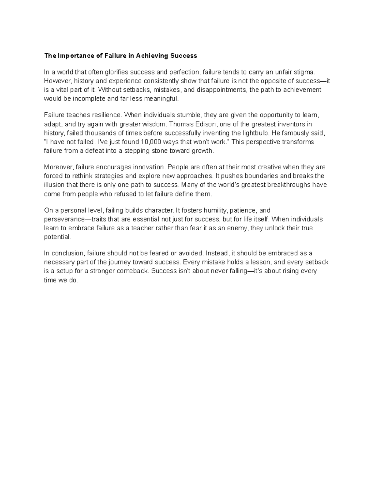 Untitled document - Essay - The Importance of Failure in Achieving ...