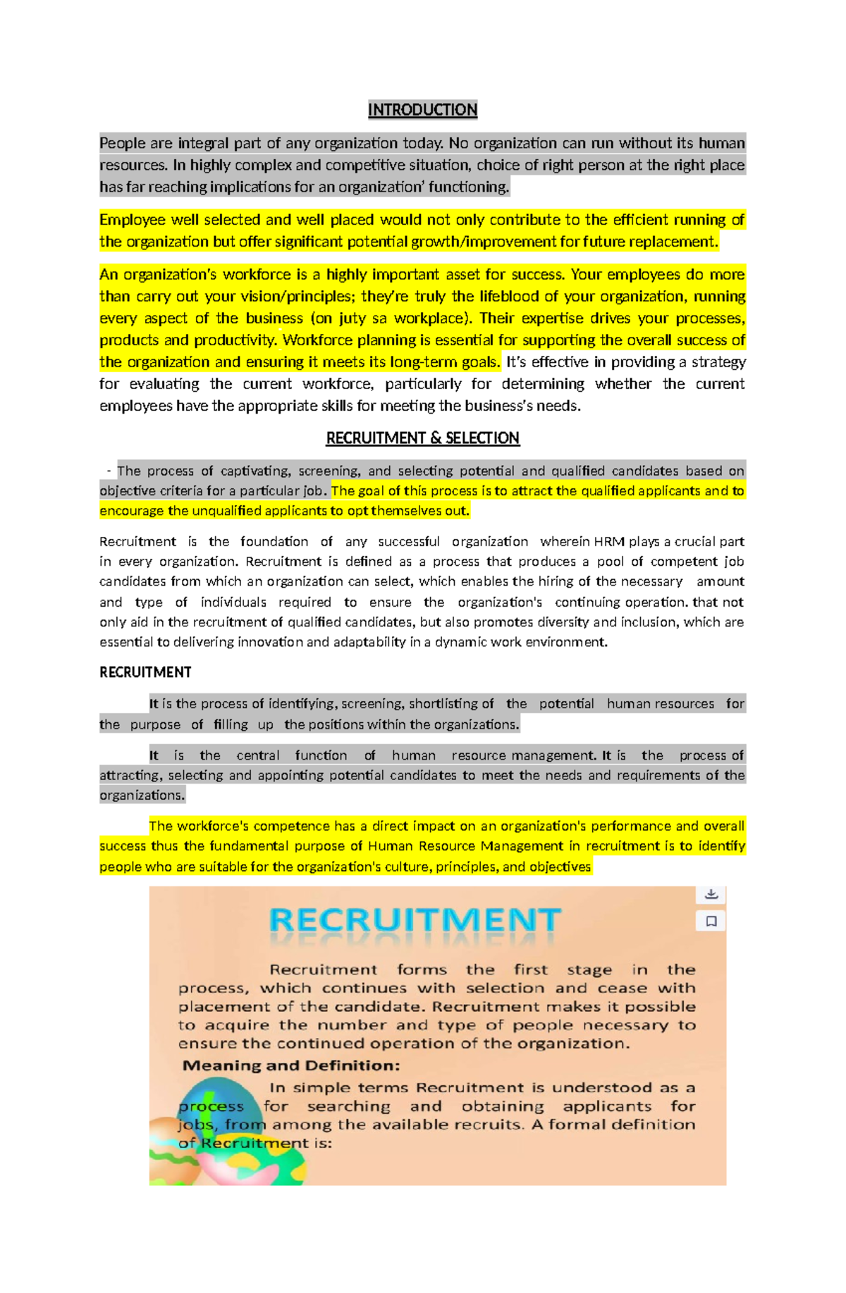 Recruitment - INTRODUCTION People are integral part of any organization ...