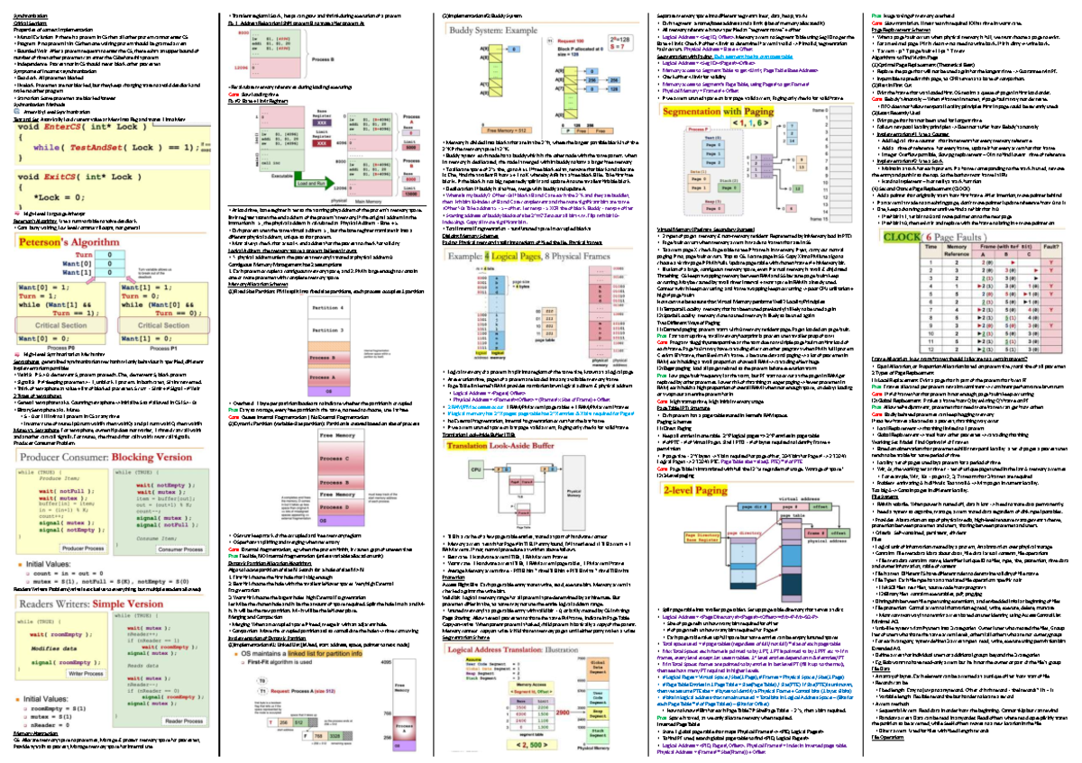 CS2106 Final Exam Cheatsheet on Mutual Exclusion and Memory Management - Studocu