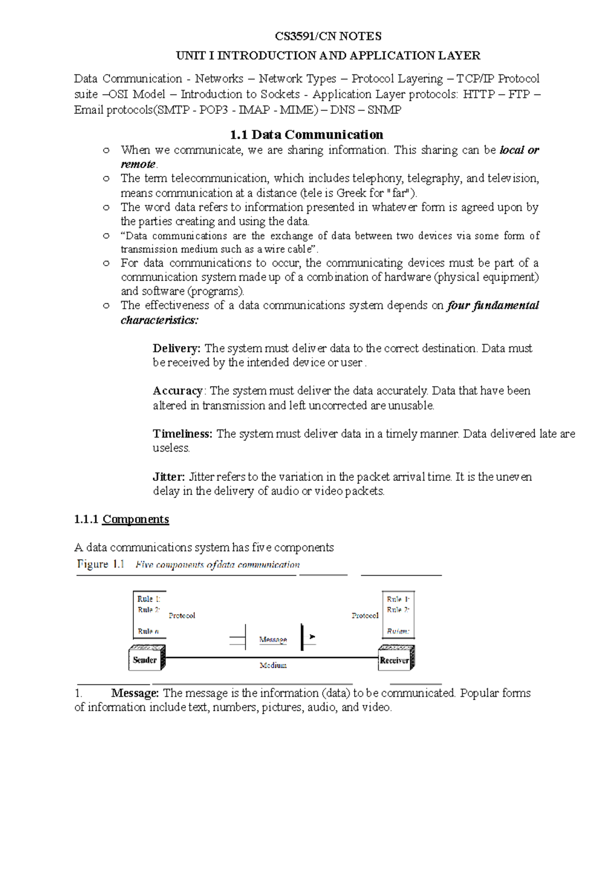 UNIT 1 CN - unit 1 cn notes - CS3591/CN NOTES UNIT I INTRODUCTION AND ...