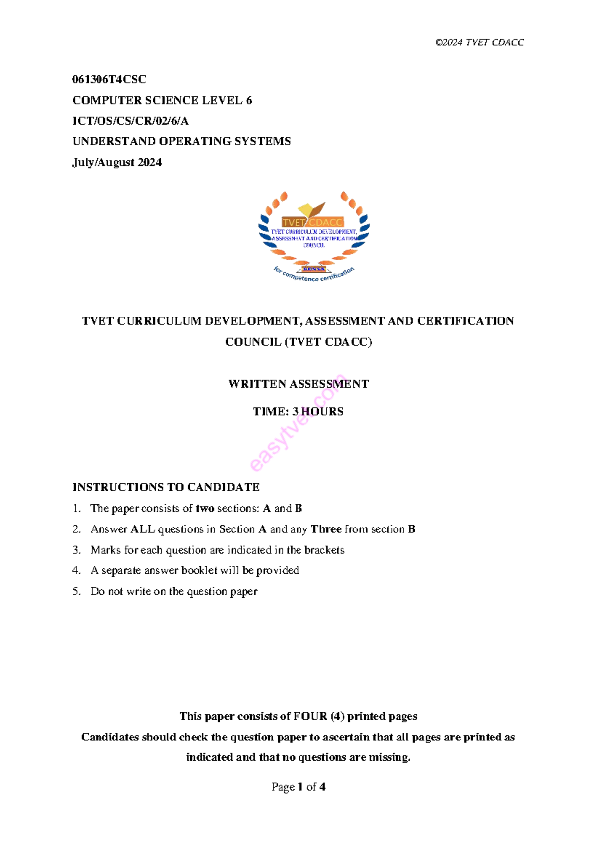 061306T4CSC: July-August 2024 Operating Systems Assessment Guide - Studocu