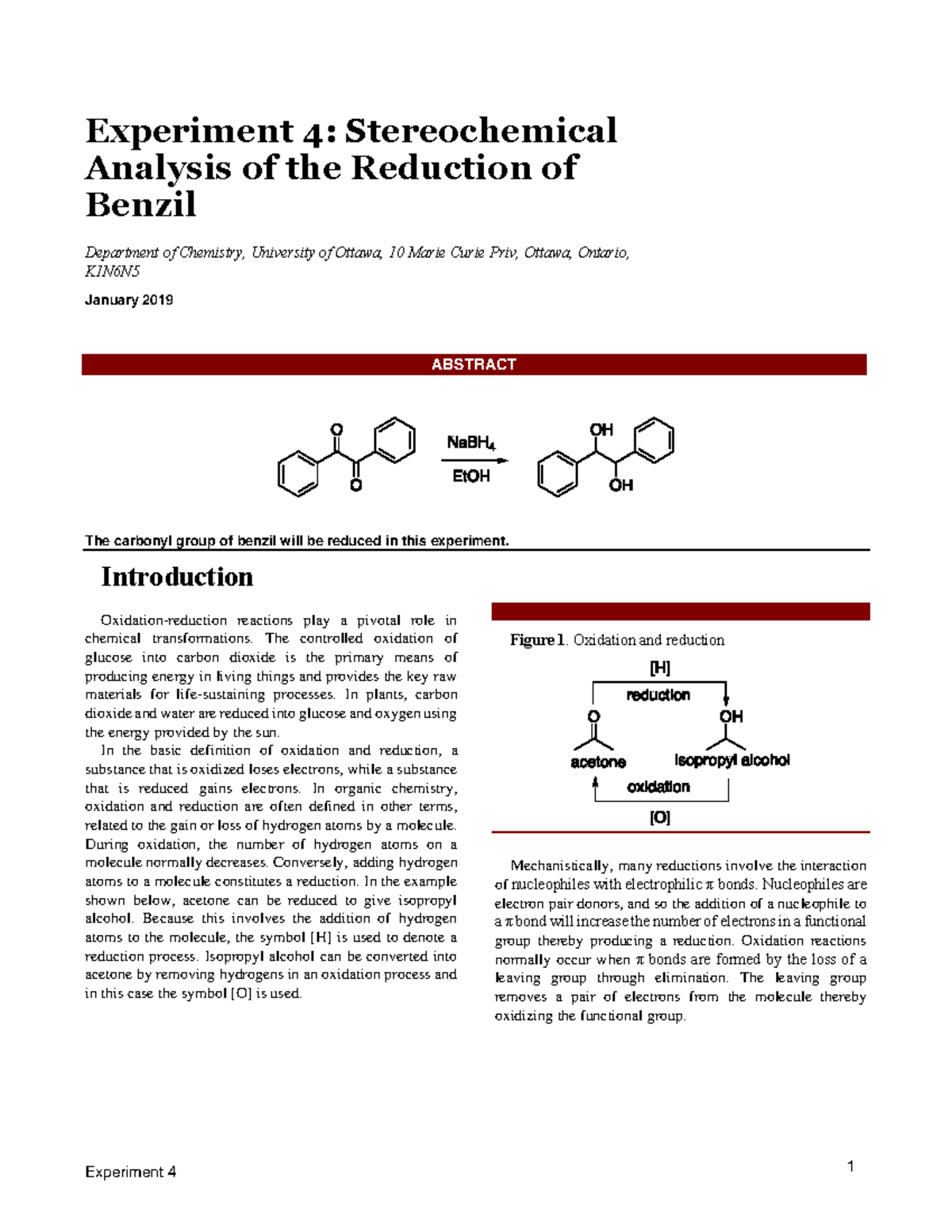 Experiment 4: Stereochemical Reduction of Benzil in Organic Chemistry ...
