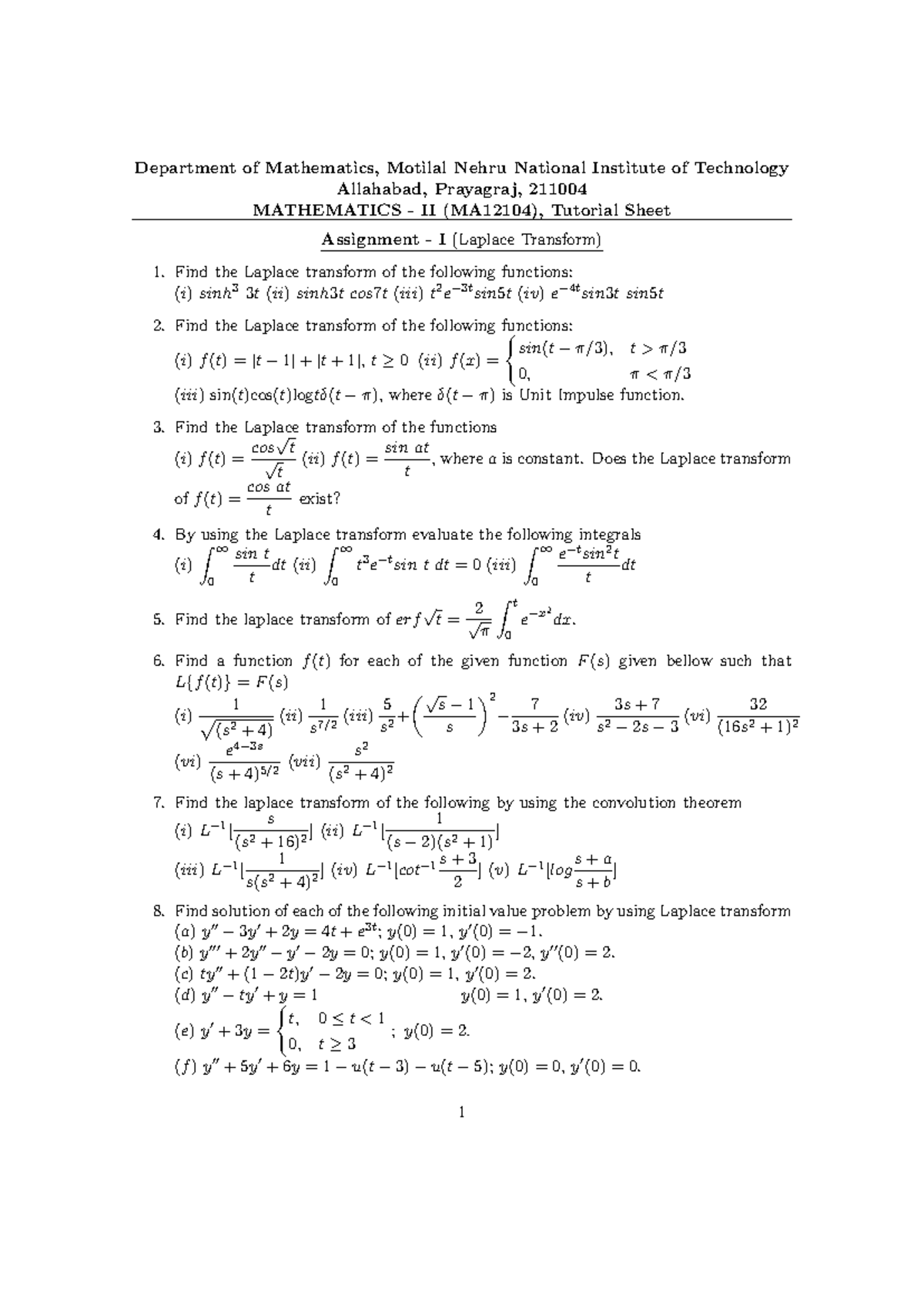 Tutesheet Maths II CS - zsjhfhFK - Department of Mathematics, Motilal ...