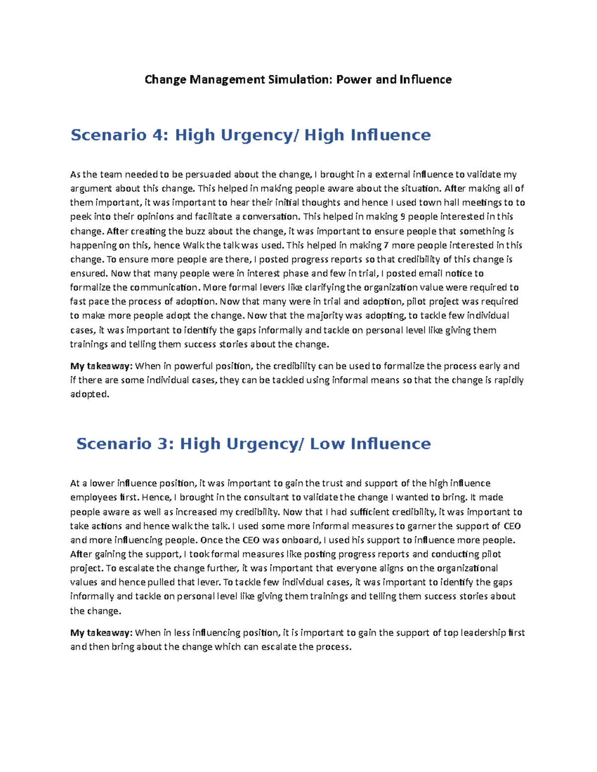 Change Management Simulation Reflections BJ22026 - Studocu