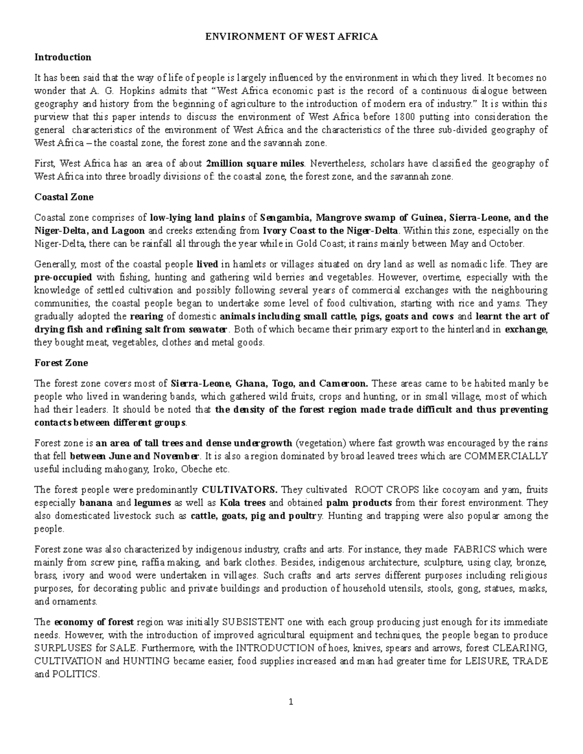 Economic History of West Africa to 1800: Environment, Agriculture ...