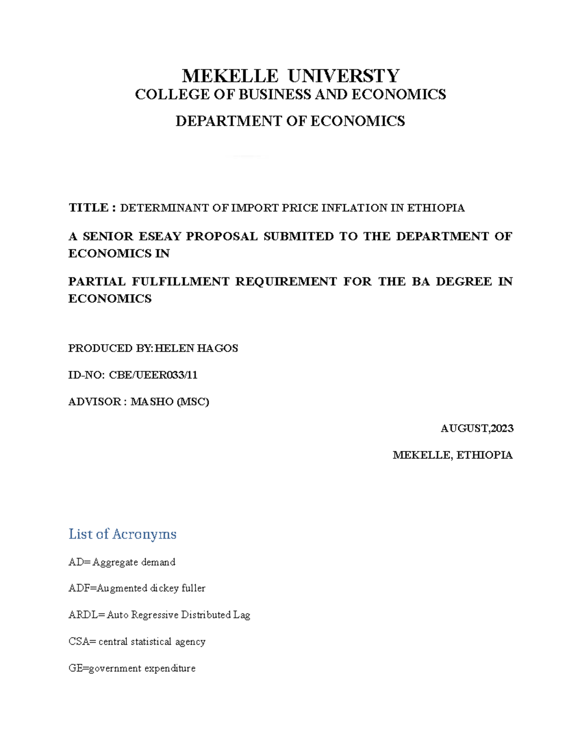 Determinants of Import Price Inflation in Ethiopia: A Senior Essay ...