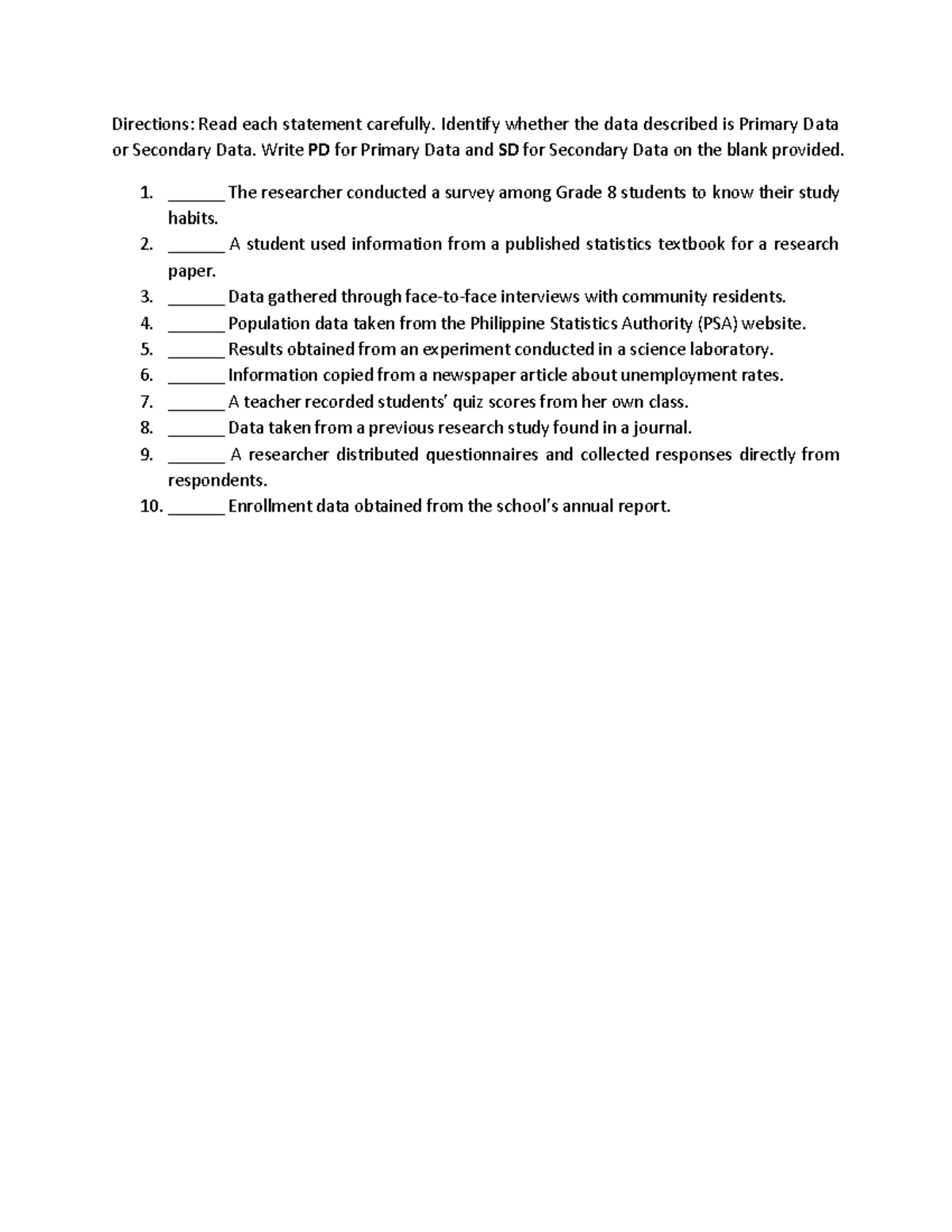 2.1 Activity: Identifying Primary vs. Secondary Data - Studocu