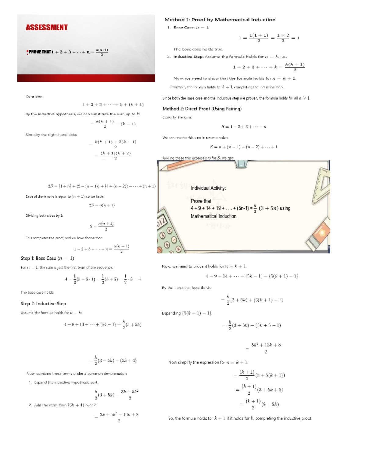 Mathematical Induction Proof Notes for Assessment 1 - Studocu
