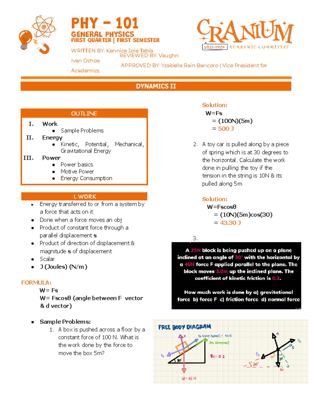 BE-PHY101 General Physics Module 3.2: Work and Energy Concepts - Studocu