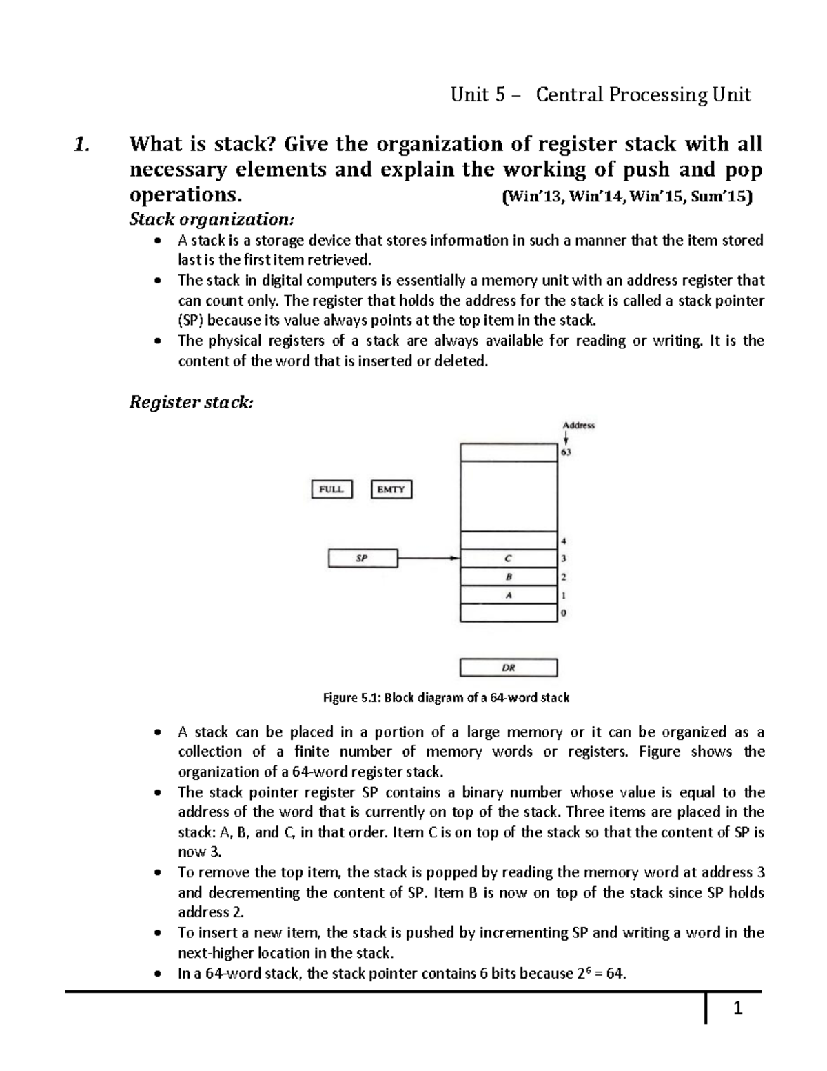 CPU Architecture and Stack Operations: Concepts and Mechanisms - Studocu