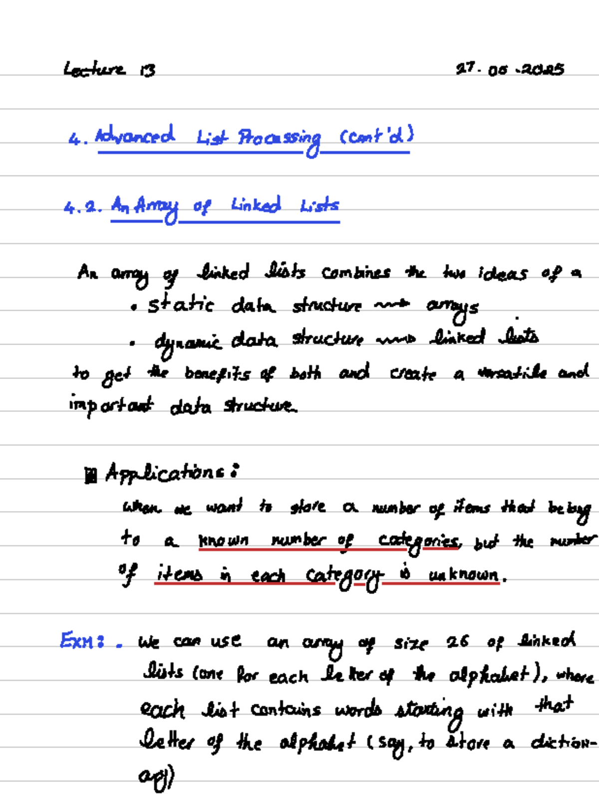 Lecture 13: Advanced List Processing - Array of Linked Lists (Spring 2025) - Studocu