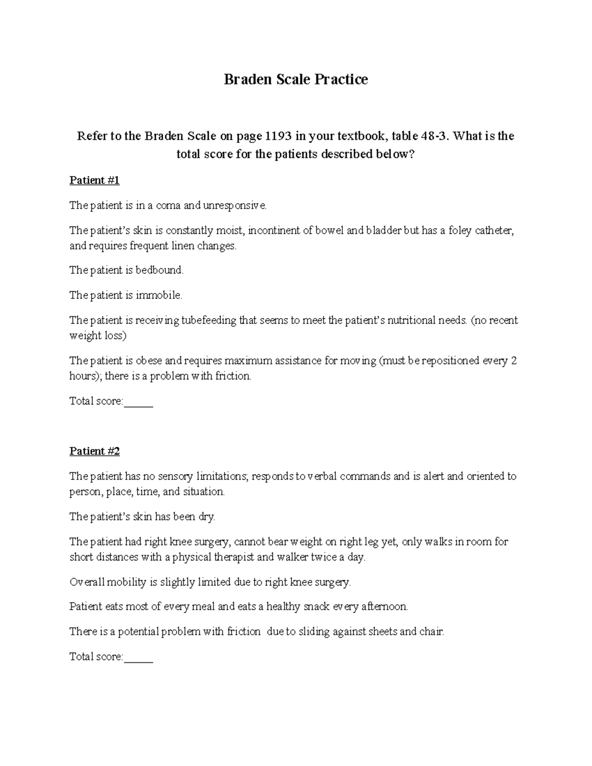 Braden Scale Practice Questions & Answers for Patient Assessment - Studocu