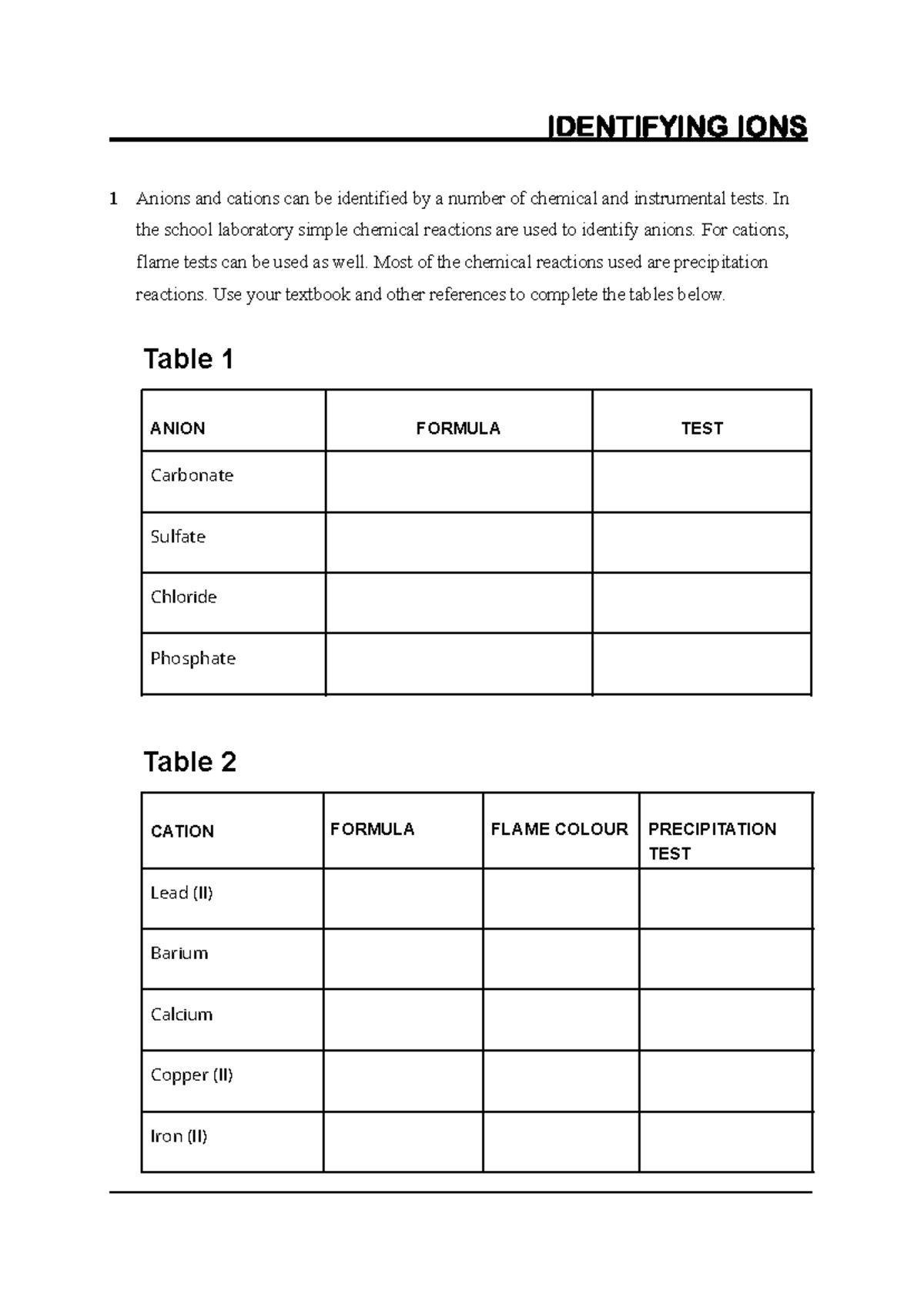 4b. Questions on Ion Testing: Identifying Anions and Cations - Studocu