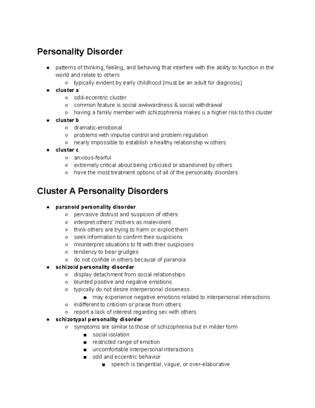 Psy 215 - abnormal psych - Personality Disorder patterns of thinking ...