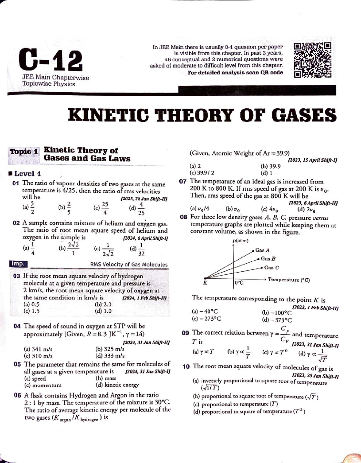 KTG JEE Main Chapterwise Topicwise Physics: Kinetic Theory of Gases ...