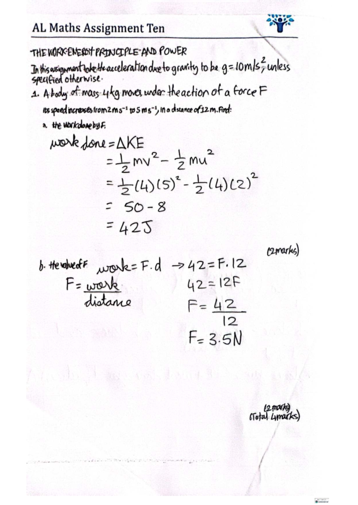 Assignment 10: Work, Energy & Power in AL Maths - Studocu
