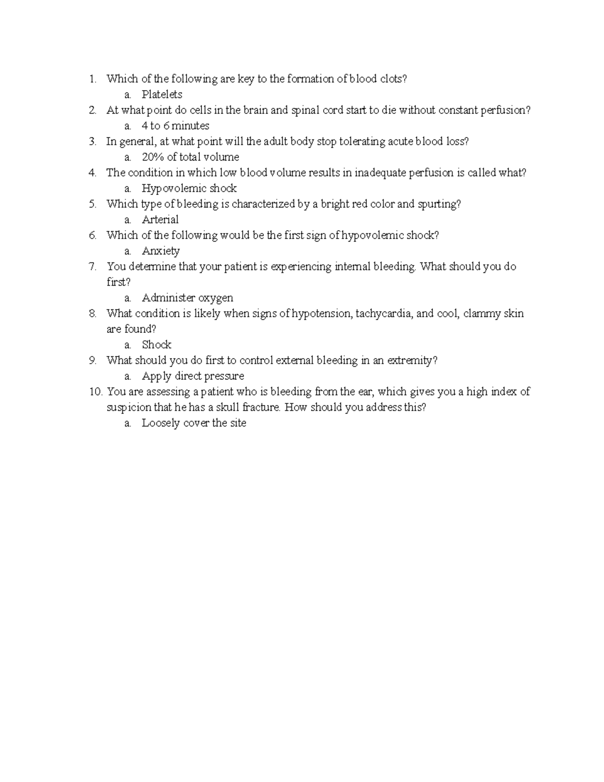 EMT 26: Key Concepts & Questions on Blood Clot Formation and Shock ...