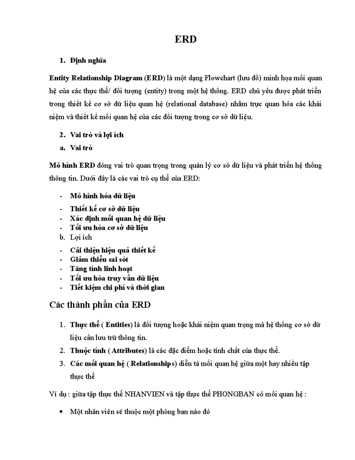 ERD 1: Định Nghĩa và Vai Trò của Mô Hình ERD trong CSDL - Studocu