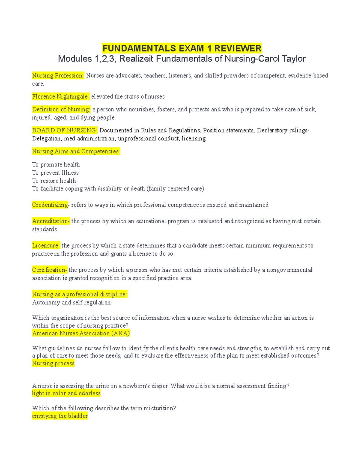 EXAM 1 Reviewer Fundamentals - FUNDAMENTALS EXAM 1 REVIEWER Modules 1,2,3, Realizeit ...