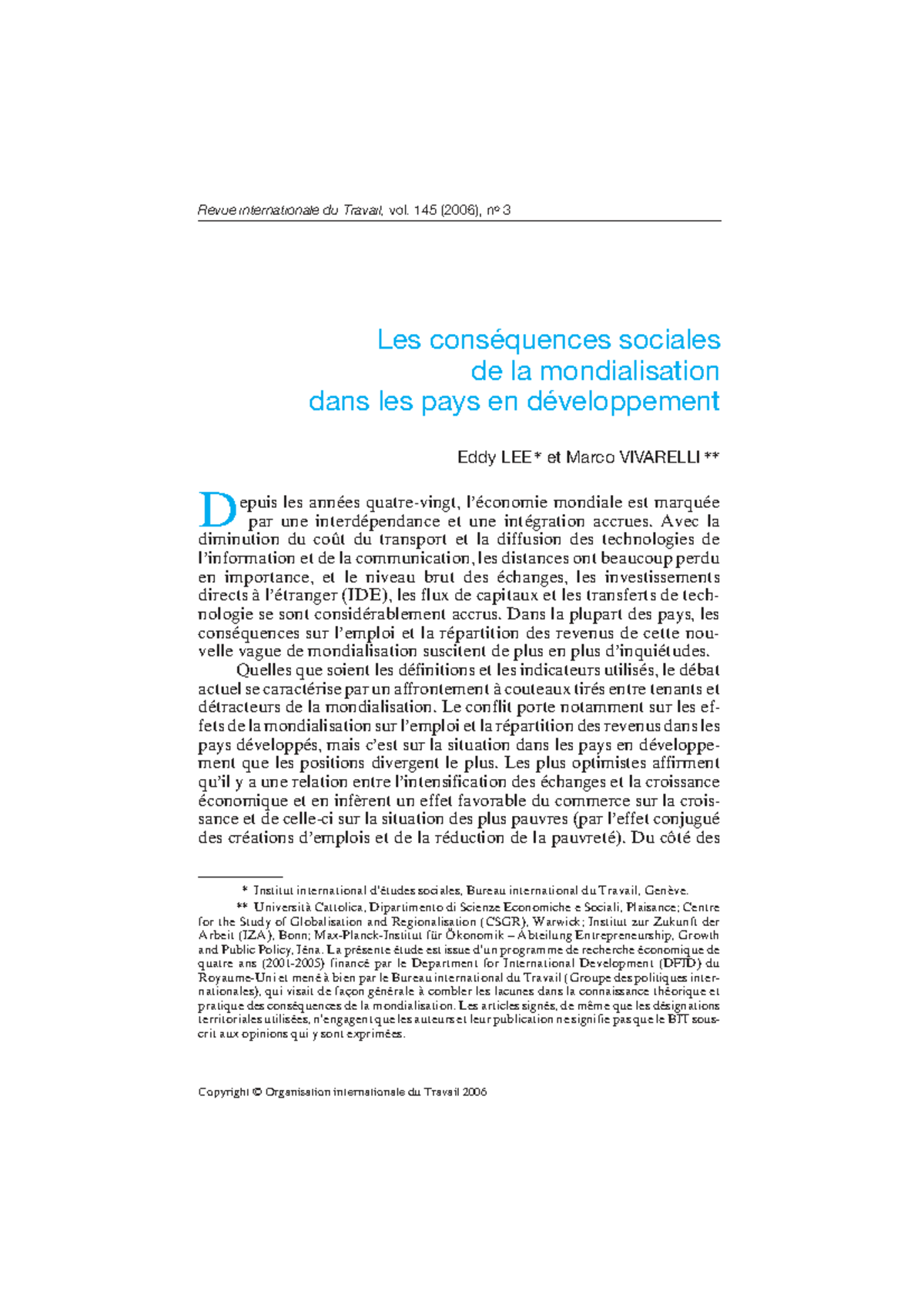Les conséquences sociales de la mondialisation dans les pays en ...