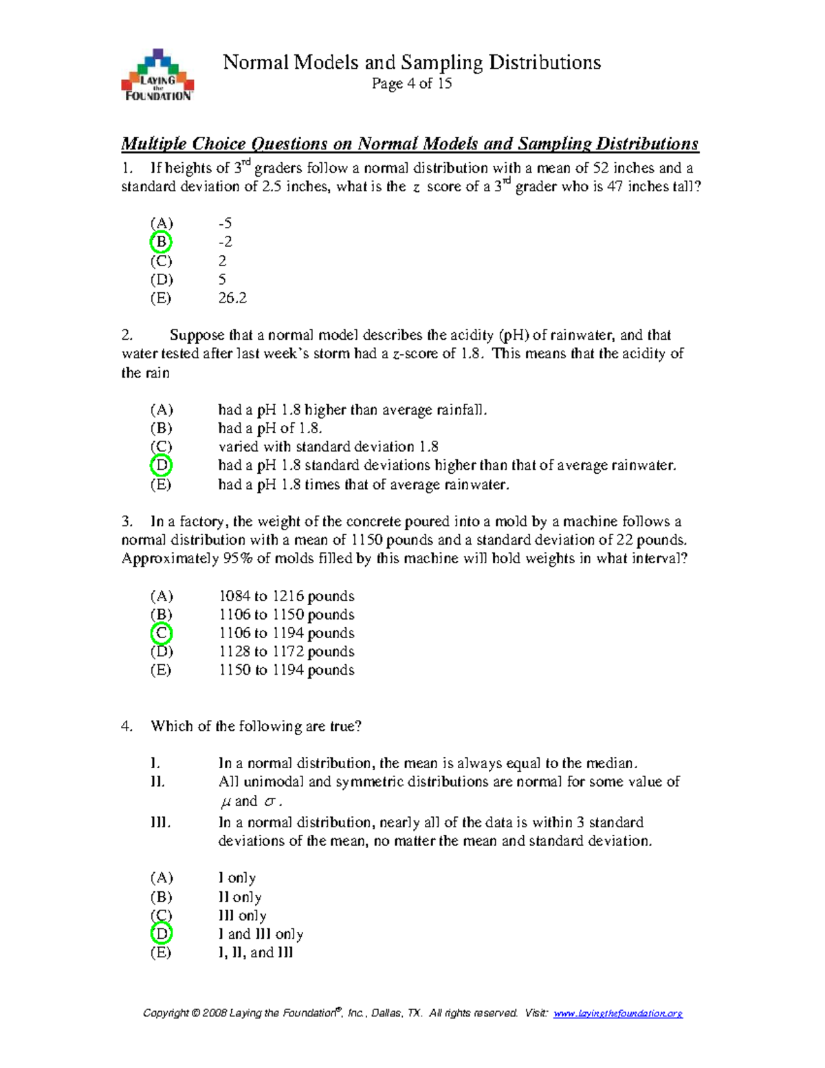 Normal Models & Sampling Distributions MCQs & Free Response Notes ...