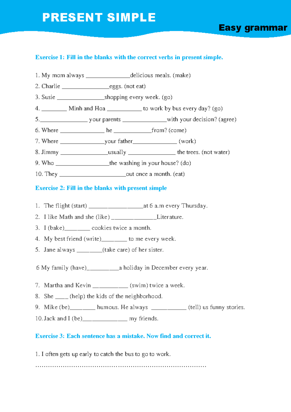 PRESENT SIMPLE - Grammar Worksheet 2: Fill in the Blanks - Studocu