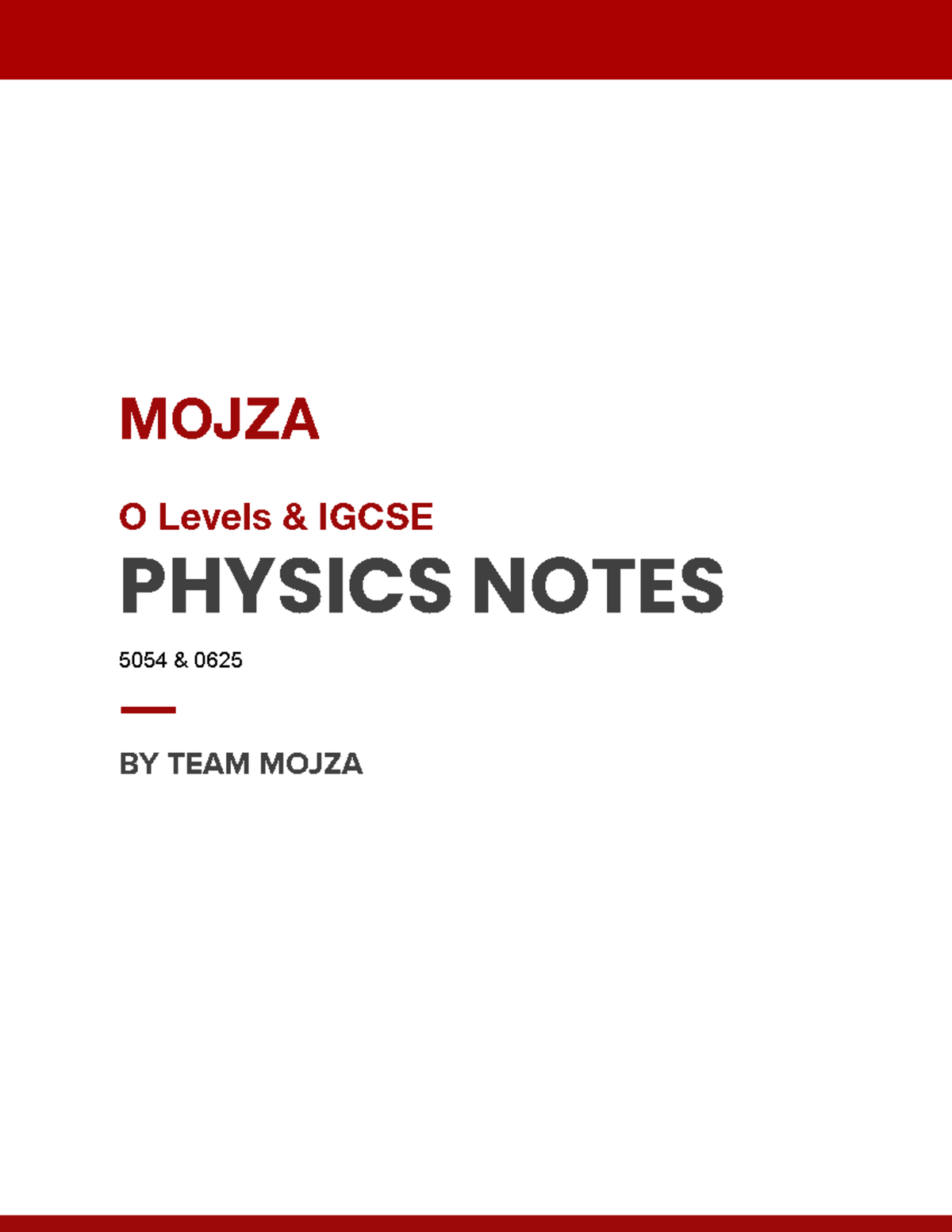Mojza O Levels IGCSE Physics Notes 5054 0625: Comprehensive Study Guide ...
