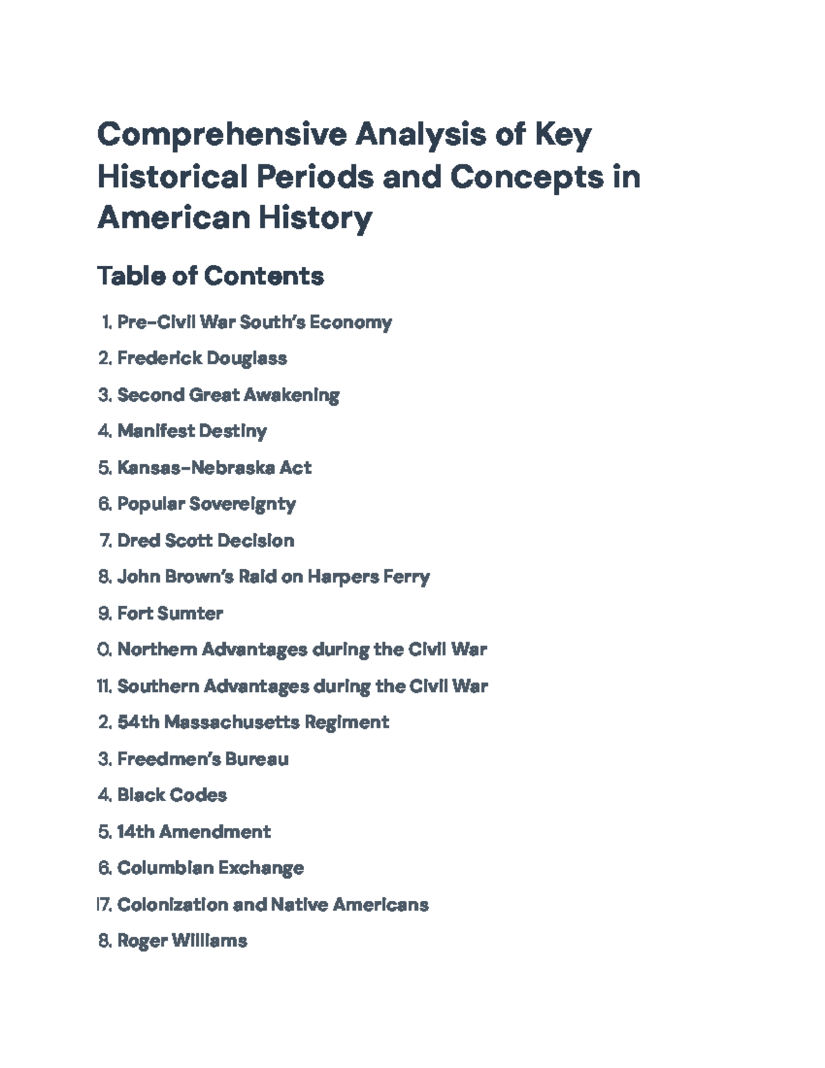 Comprehensive Overview of Key Topics in American History ...