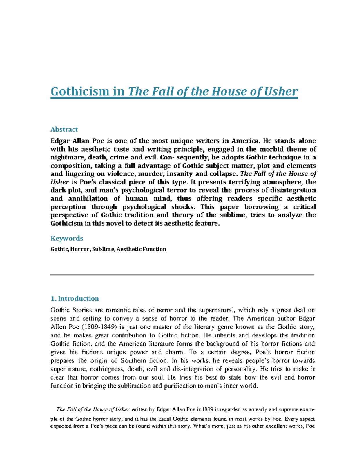 Gothicism in The Fall of the House of Usher - Gothicism in The Fall of ...