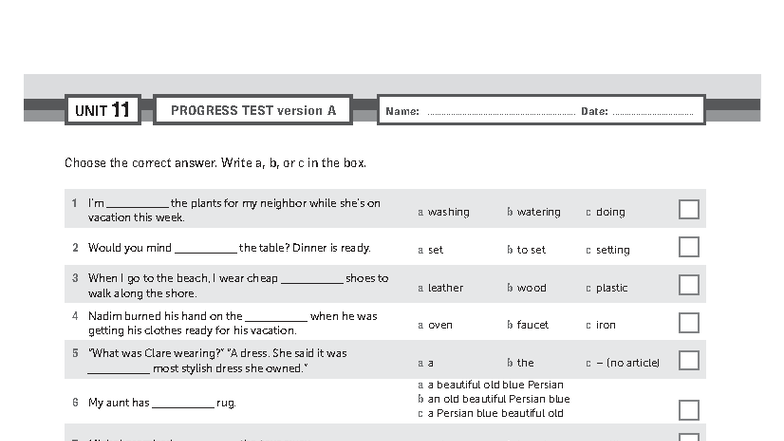 MCQs for Unit 11-12 Progress Test (B1-B) - AVCD4 - Studocu