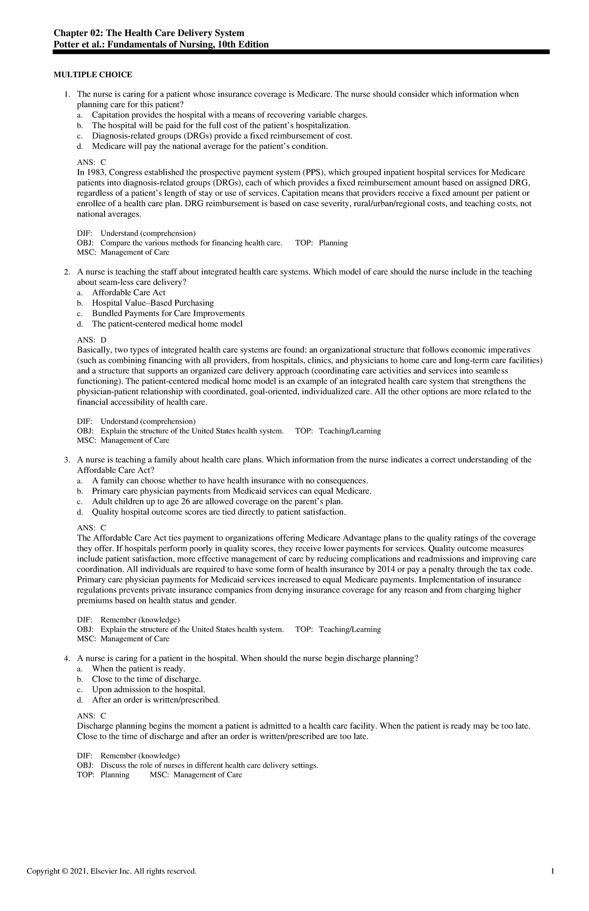Exam View - Chapter 02 - Health Care Delivery System Notes - Studocu