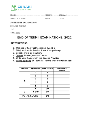 FORM 2 Biology Comprehensive Revision Notes and KCSE Qs - Studocu