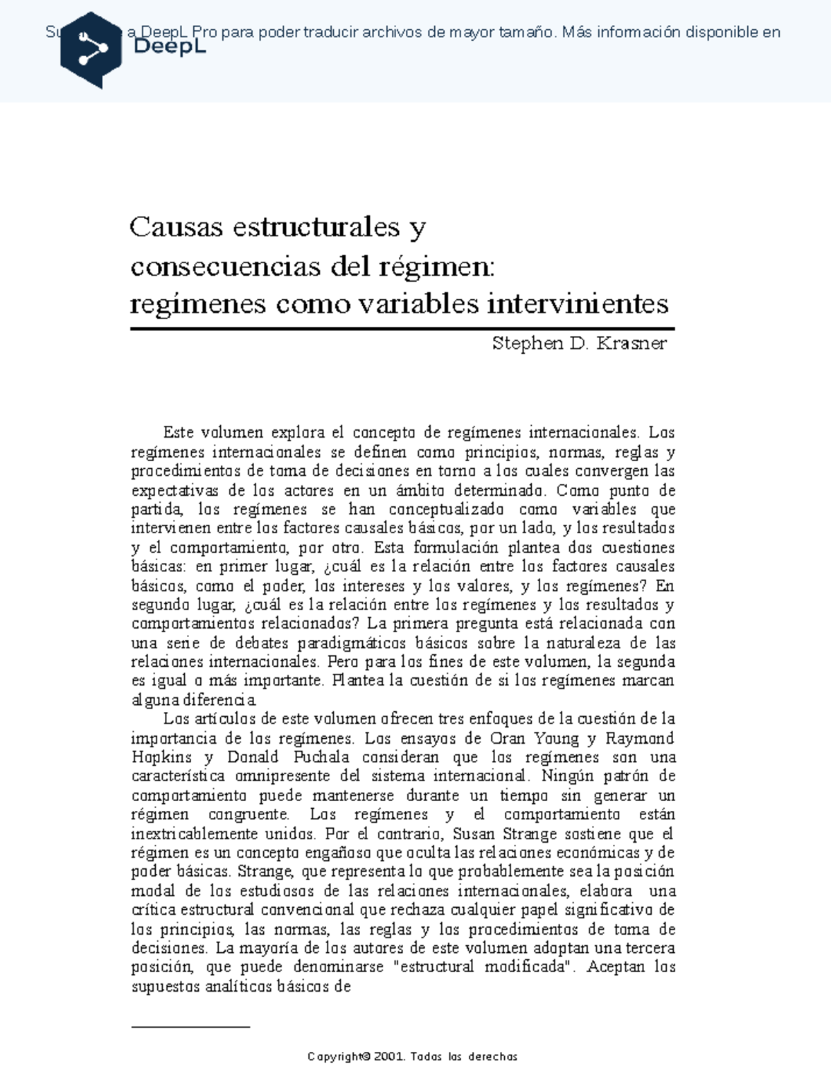 Causas Estructurales y Consecuencias de los Regímenes, Krasner 1982 ...