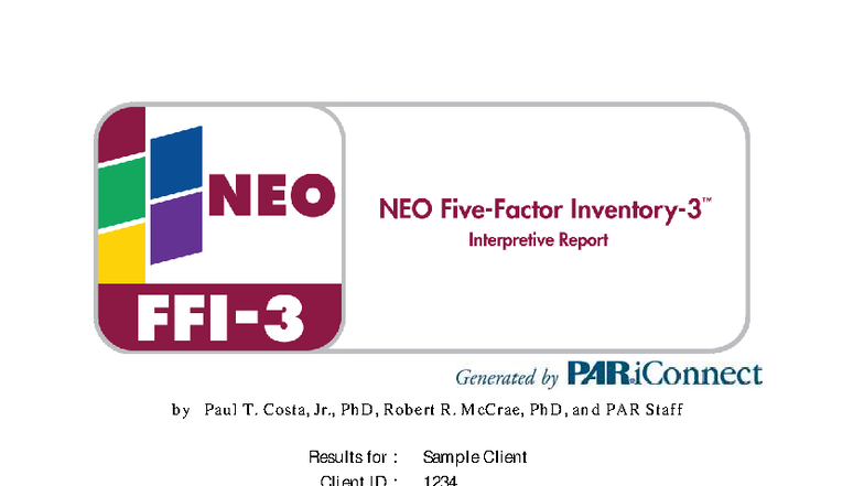 NEO-FFI-3 Interpretive Report Summary for Client ID 1234 - Studocu