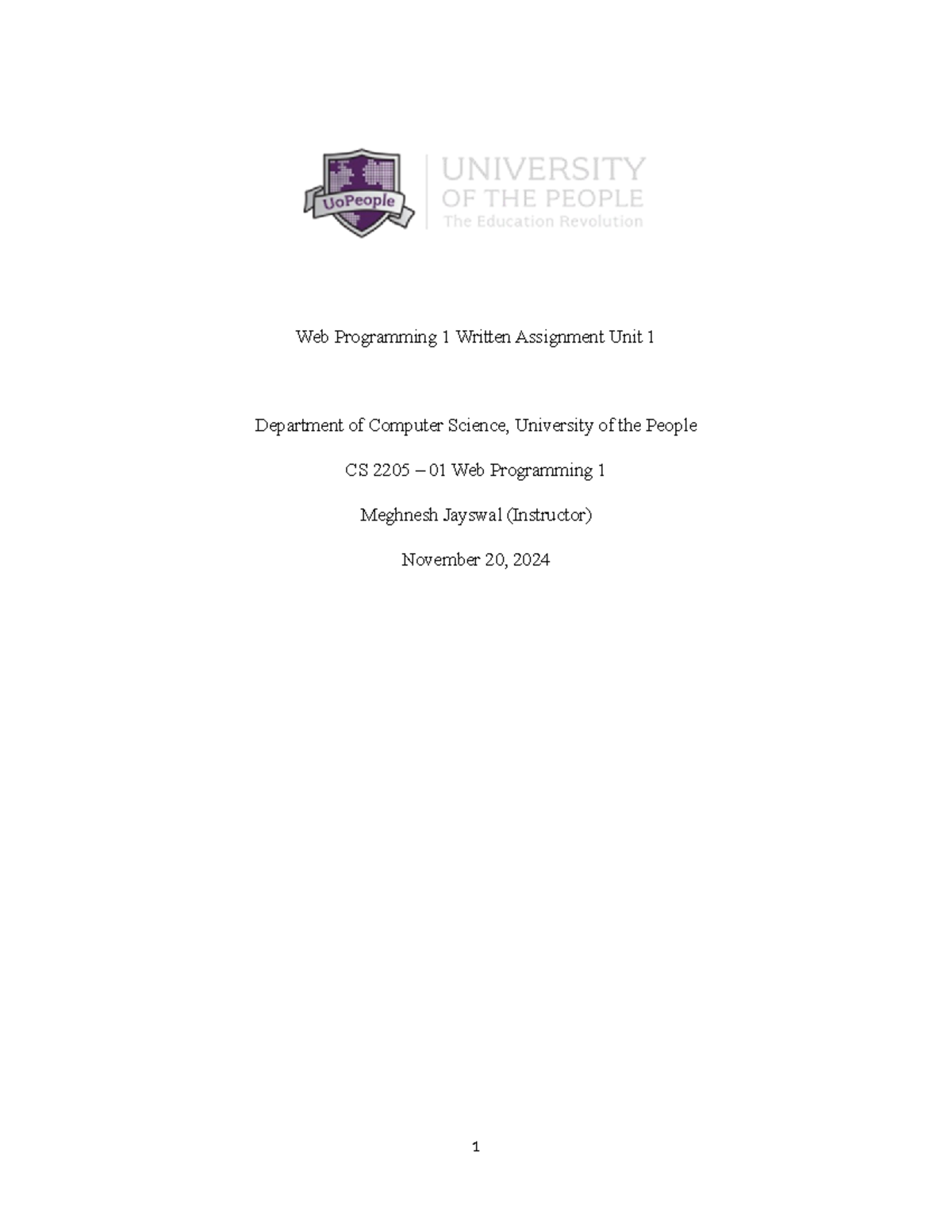 Cs 2205 01 Web Programming 1 Written Assignment Unit 1 Web
