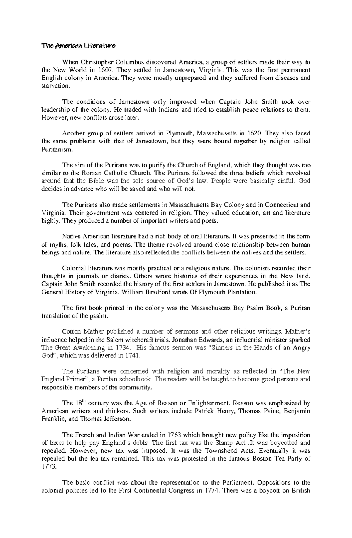 American Literature Overview: Key Themes & Figures in History - Studocu