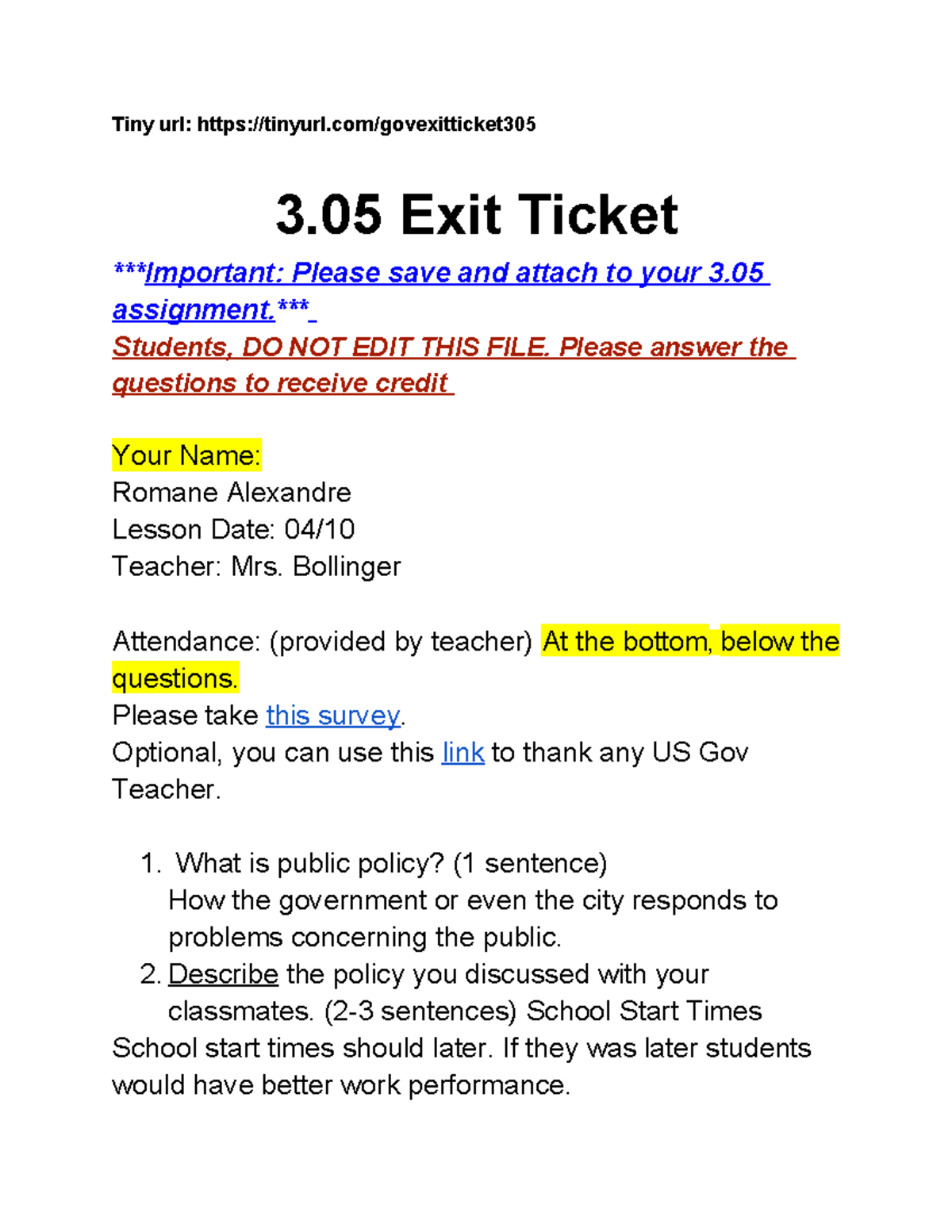 3.05 Exit Ticket: Public Policy Insights - dsfbsgsg - Studocu