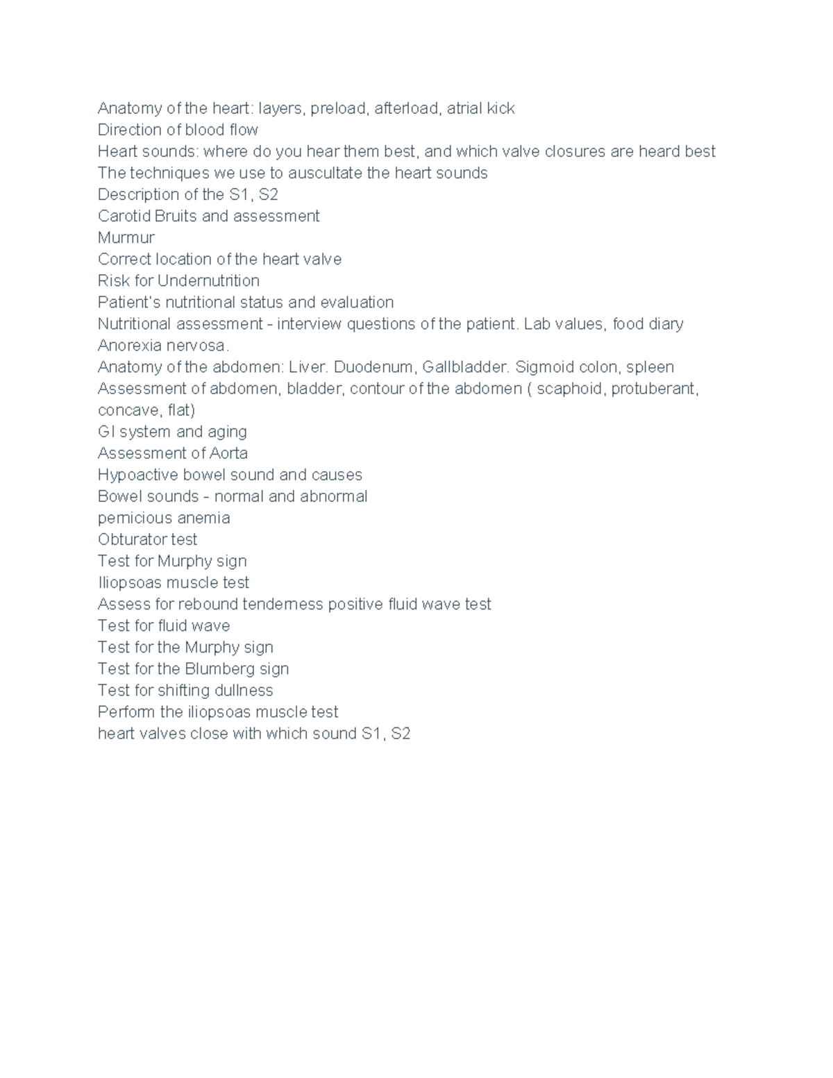 210 HA Quiz 2 Study Guide: Heart & Abdomen Anatomy and Assessment - Studocu