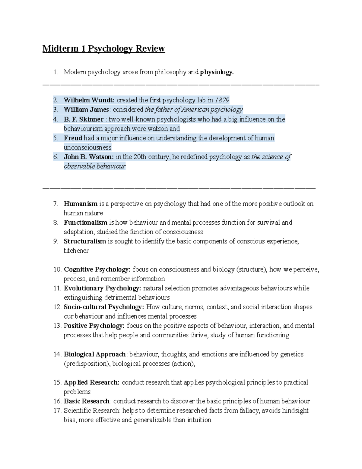 Midterm 1 Psychology Review: Key Concepts and Theories - Studocu