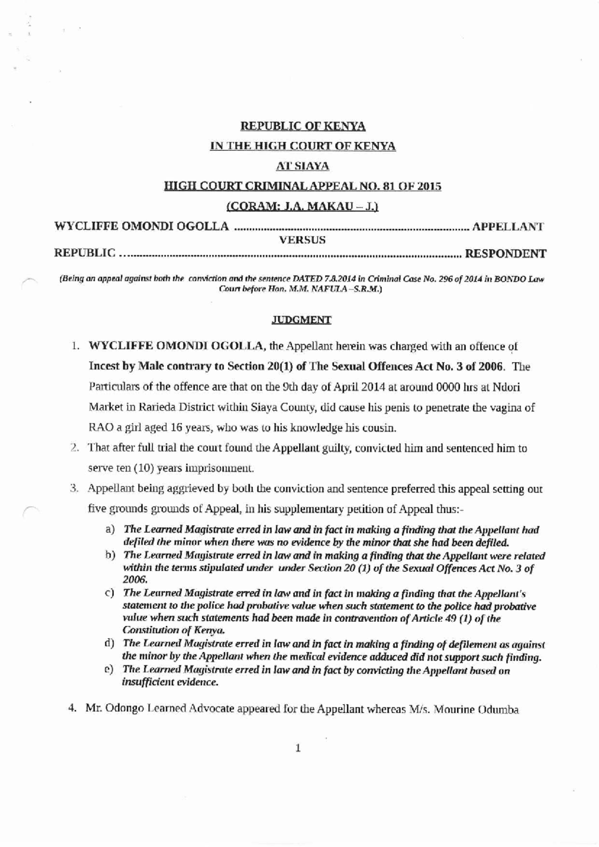 Siaya High Court Criminal Appeal No. 81 of 2015: Judgment Analysis ...