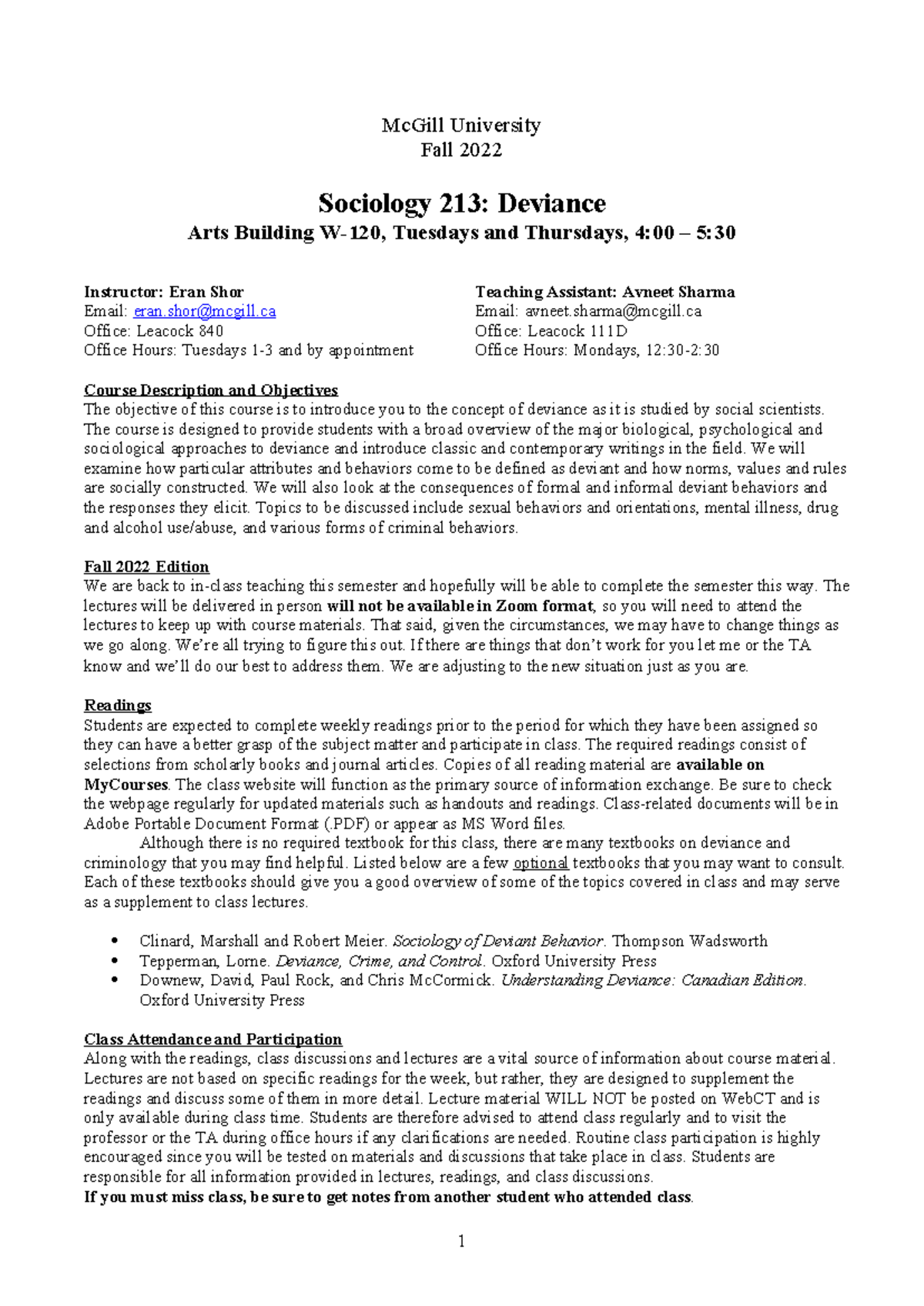 Syllabus for SOCI213: Deviance - Fall 2022 Course Overview - Studocu