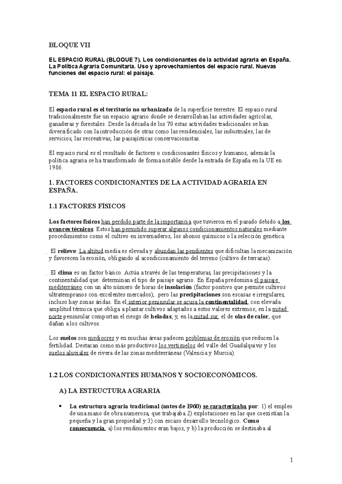 Bloque 7 El espacio rural y la actividad pesquera - BLOQUE VII EL ESPACIO RURAL (BLOQUE 7). Los ...