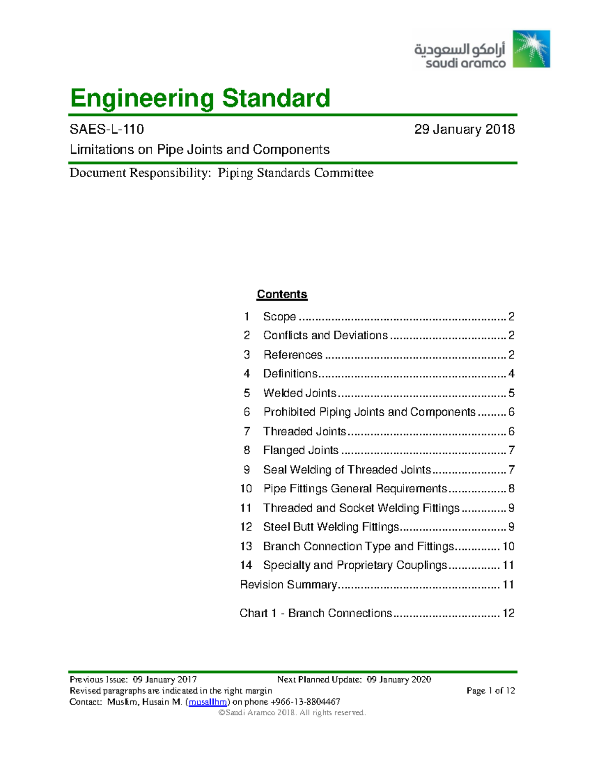 SAES-L-110: Limitations on Pipe Joints and Components Standards - Studocu