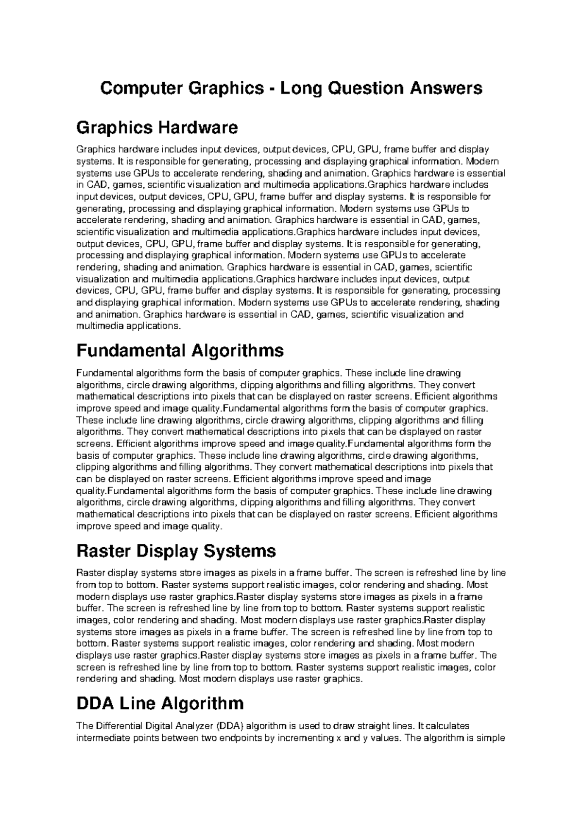 Computer Graphics CG101 Long Question Answers and Key Concepts - Studocu