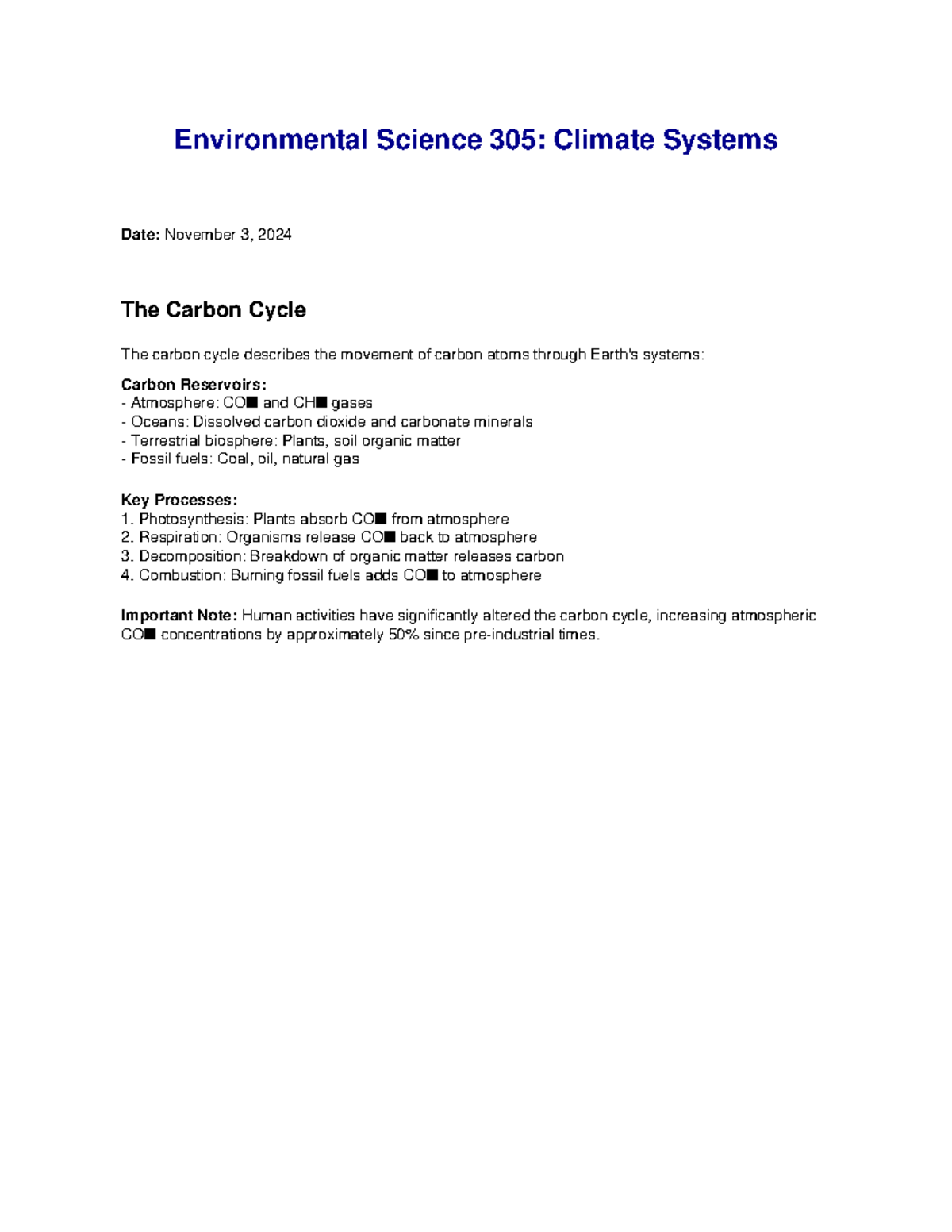 Environmental science lecture notes - Environmental Science 305 ...