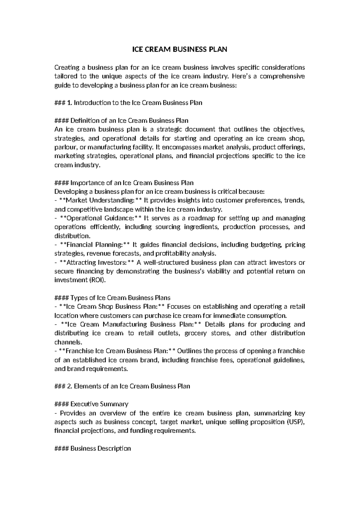 ICE 101: Comprehensive Business Plan for an Ice Cream Venture - Studocu
