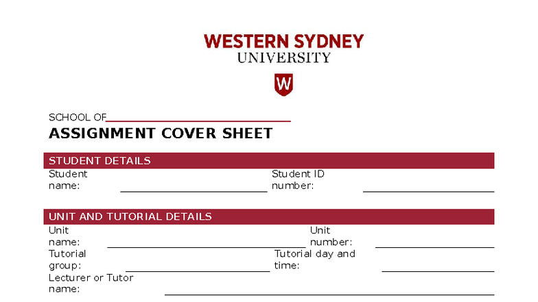 WSU Individual Assignment Cover Sheet and Declaration - Studocu